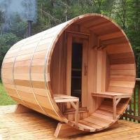 China Wood Outdoor Canadian Red Cedar Steam Barrel Sauna With Stove Heater for sale