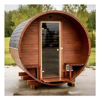 China Wood Outdoor Canadian Red Cedar Steam Barrel Sauna With Stove Heater for sale