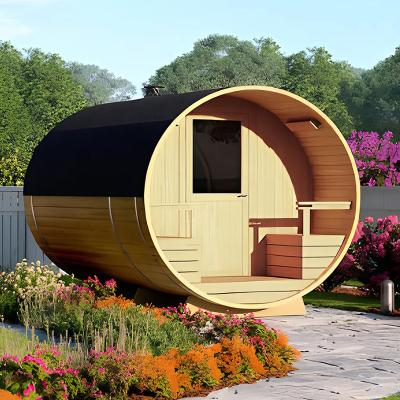 China Cedar Wood Outdoor Barrel Steam Saunas With Wood Burning Stoves for sale