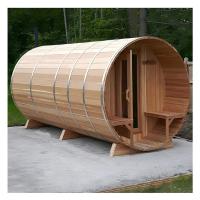 China Cedar Wood Outdoor Barrel Steam Saunas With Wood Burning Stoves for sale