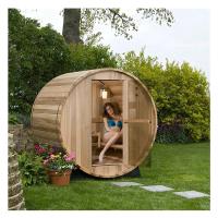 China Cedar Wood Outdoor Barrel Steam Saunas With Wood Burning Stoves for sale
