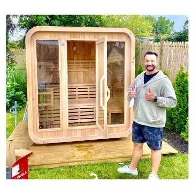 China Outdoor Dry Sauna Pure Canadian Red Cedar Wooden Outdoor Cube Sauna 3 Person for sale