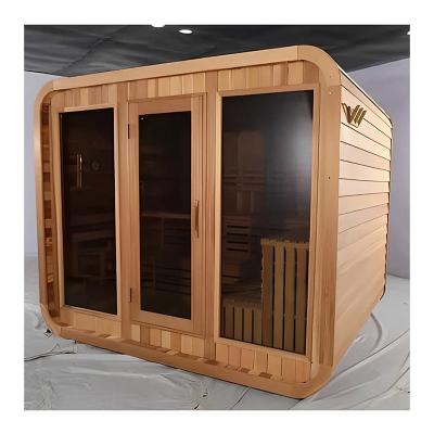 China Canadian Red Cedar Cube Outdoor Dry Sauna Room Traditional Wood Fired Sauna for sale