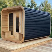 China Outdoor Dry Sauna Red Cedar Barrel Cube Sauna Room For 6- 8 People for sale