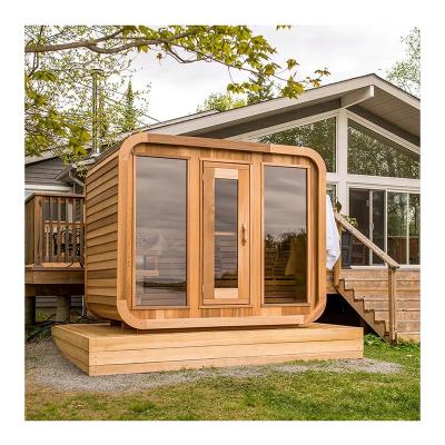 China Outdoor Dry Sauna Red Cedar Barrel Cube Sauna Room For 6- 8 People for sale