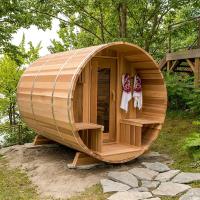 China Canadian Cedar Wood Outdoor Dry Steam Sauna Bath Room Cedar Barrel Sauna for sale