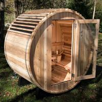 China Outdoor Hotel Solid Wood Thermo Wood Sauna Barrel Computer Control Panel Traditional Sauna for sale