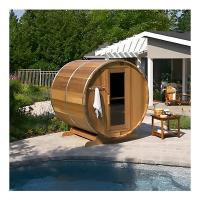 China Outdoor Hotel Solid Wood Thermo Wood Sauna Barrel Computer Control Panel Traditional Sauna for sale