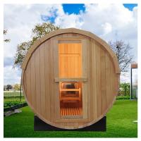 China Hemlock Wood Panoramic Large Barrel Outdoor Sauna 4-8 Traditional Wood Fired Barrel Steam Sauna for sale