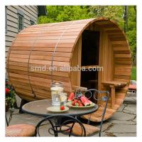 China Hemlock Wood Panoramic Large Barrel Outdoor Sauna 4-8 Traditional Wood Fired Barrel Steam Sauna for sale