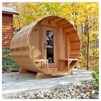 China Custom Outdoor Finland Wood Panoramic Barrel Sauna 4-8 Traditional Wood Fired Barrel Sauna for sale