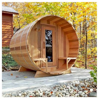 China Custom Outdoor Finland Wood Panoramic Barrel Sauna 4-8 Traditional Wood Fired Barrel Sauna for sale