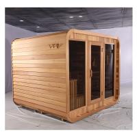China Blue Tooth Music System Cedar Sauna Full Glass Door Outdoor Dry Sauna With Hemlock Wood for sale