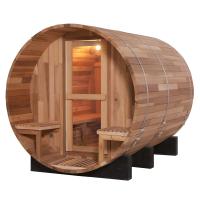China Canadian Red Cedar Wood Barrel Sauna 15-99 MIN 15~90℃ 8mm Tempered Glass Door 2-8 People for sale