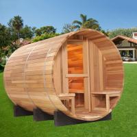 China Canadian Red Cedar Wood Barrel Sauna 15-99 MIN 15~90℃ 8mm Tempered Glass Door 2-8 People for sale