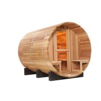 China Canadian Red Cedar Wooden Barrel Sauna Wooden Sauna Barrel With 6KW Heater 8mm Tempered Glass Door for sale