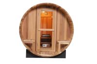 China Canadian Red Cedar Wooden Barrel Sauna Wooden Sauna Barrel With 6KW Heater 8mm Tempered Glass Door for sale