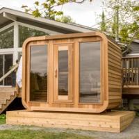China HEMLOCK Wood Custom Outdoor Dry Sauna Relaxation Health Retreat With 8mm Tempered Glass 220V for sale