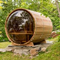 China Adjustable Full Glass Door Cedar Outdoor Dry Sauna With Bluetooth Music System For 5-6 Persons for sale
