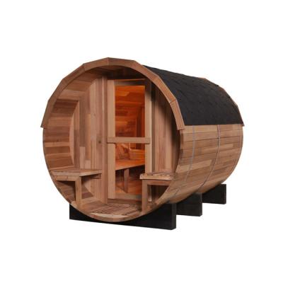 China Red Cedar Wood Fired Barrel Sauna Room Barrel Shaped 2 - 4 Person for sale
