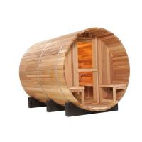 China Smartmak 6 Person Round Red Cedar Wood Barrel Sauna Outdoor With Porch for sale