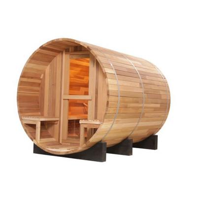 China Smartmak 6 Person Round Red Cedar Wood Barrel Sauna Outdoor With Porch for sale