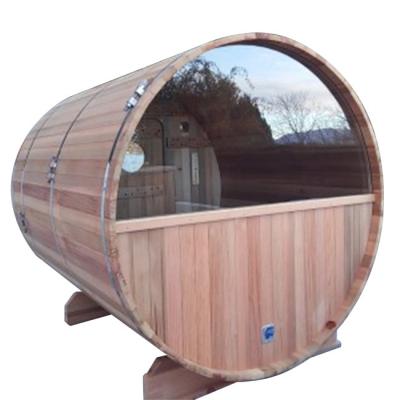 China RoHS 8 Person Round Outdoor Sauna Red Cedar Barrel Sauna Wood Stove for sale