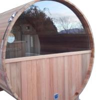 China RoHS 8 Person Round Outdoor Sauna Red Cedar Barrel Sauna Wood Stove for sale