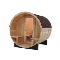China 6KW Traditional Barrel Sauna 4 Person Canadian Hemlock Sauna Room for sale
