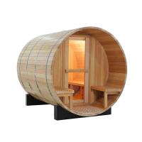 China 1800x1800MM Backyard Hemlock Wood Barrel Sauna Room With Porch for sale