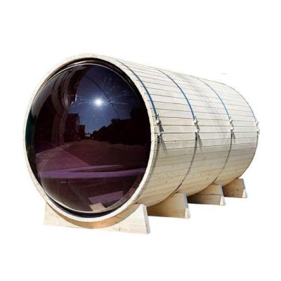 China 4 Person Panoramic Outdoor Barrel Sauna Cedar Wood With Porch Electric Stove for sale