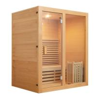 China ROHS Tempered Glass 3 Person Steam Sauna Room Red Cedar for sale