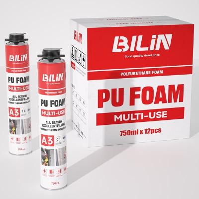 China BILIN A3 PU Foam 750ML 500ML Fire Retardant Expanding Sealant with 45L Yield and B3 Rating for sale