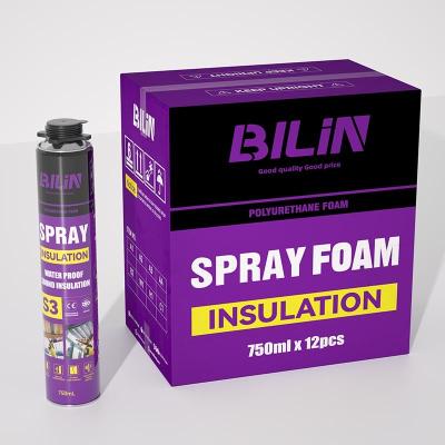 China BILIN S3 Spray PU Foam 750ml High Expansion Polyurethane Insulation with 0.036 W/(m*K) Thermal Conductivity and 62dB Sound Insulation for sale