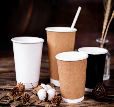 China Double Wall Paper Cup 4oz to 20oz with PE PLA Aqueous Coating Insulated Hot Drink Cup for sale