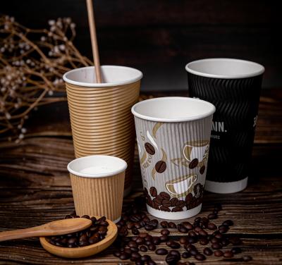 China Ripple Wall Paper Cup PE PLA Aqueous Coated 4oz to 20oz Capacity Hot Cold Drink for sale