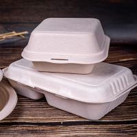 China Eco-Friendly Biodegradable Compostable Sugarcane Clamshell Hamburger Box 8x6x3 for Restaurants Takeout for sale