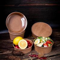 China Kraft Paper Round Salad Bowl 500ml 750ml 1000ml with PET PP Lid for Fresh Salads for sale