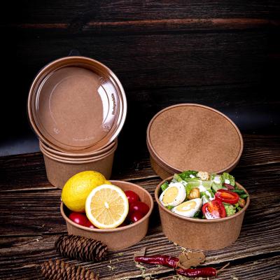 China Kraft Paper Round Salad Bowl 500ml 750ml 1000ml with PET PP Lid for Fresh Salads for sale