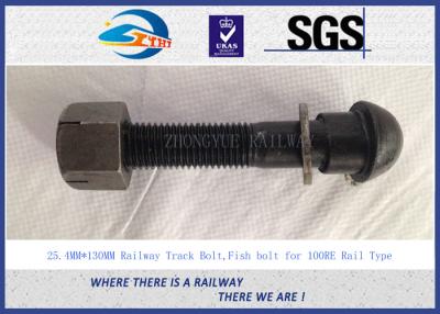 China 1'' x130mm Railway Track Bolts , Fish Bolts With Plain Oiled Treatment for sale