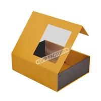 China Yellow Printed Magnetic Flap Gift Box Personalised Magnetic Box With Clear Window for sale
