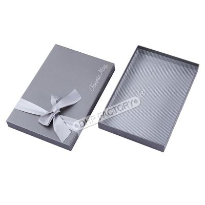China Elegant Gray Decorative Gift Boxes With Ribbon For Luxurious Packaging for sale