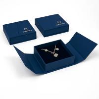 China Navy Blue Jewelry Box Magnetic Double Door Luxury Gift Box For Wedding Rings for sale