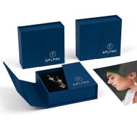 China Navy Blue Jewelry Box Magnetic Double Door Luxury Gift Box For Wedding Rings for sale
