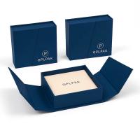 China Navy Blue Jewelry Box Magnetic Double Door Luxury Gift Box For Wedding Rings for sale