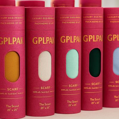 China Unique Design Kraft Paper Scarf Cylinder Gift Box With Display Window For Underwear Clothing Packaging for sale