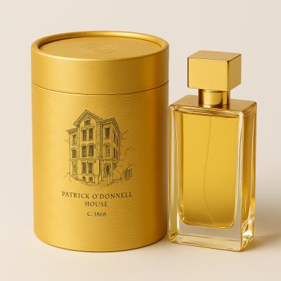 China Textured Paper Luxury Perfume Cylinder Box Gold Foil Stamping Round Paper Tube Essential Oil Packaging for sale