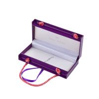 China Elegant Purple Flip Top Pen Gift Box With Handles Ribbon Closure Luxury Packaging for sale