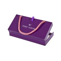 China Elegant Purple Flip Top Pen Gift Box With Handles Ribbon Closure Luxury Packaging for sale