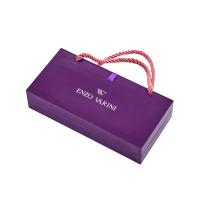 China Elegant Purple Flip Top Pen Gift Box With Handles Ribbon Closure Luxury Packaging for sale